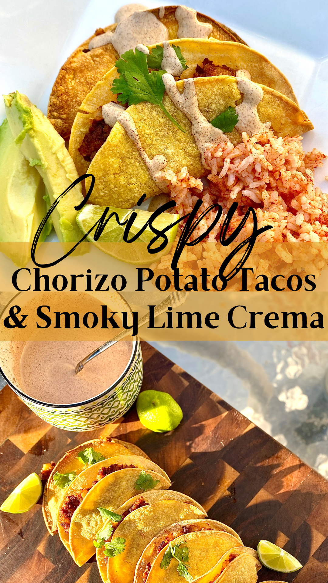 Crispy Chorizo Potato Tacos with a Smoky Lime Crema - Cooking on Sunshine